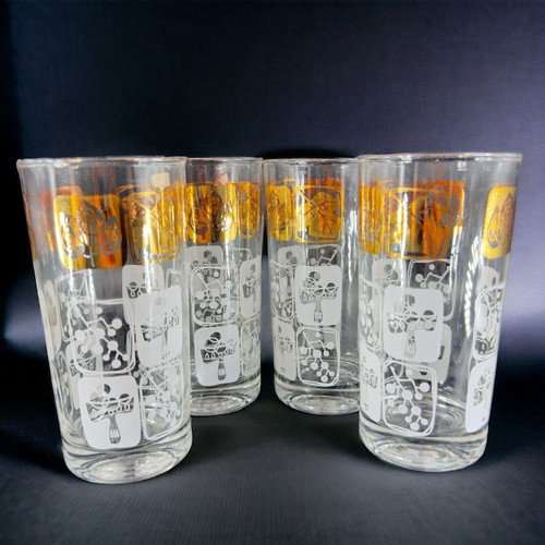 Vintage Mid Century Tumbler Drinking Glass High Ball Set 4 Atomic ...