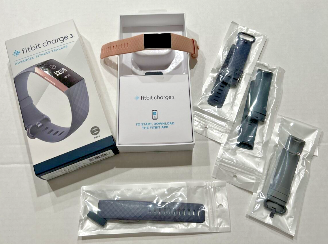 FitBit CHARGE 3 CHARGER + Lot For Parts Or Repair ROSE GOLD WRISTBANDS ...