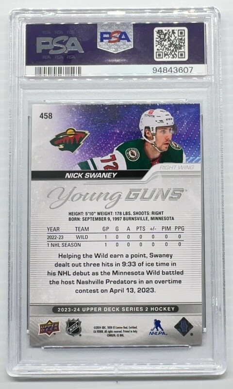 2023-24 Upper Deck Nick Swaney Young Guns Rookie RC #458 PSA 9 Wild | eBay