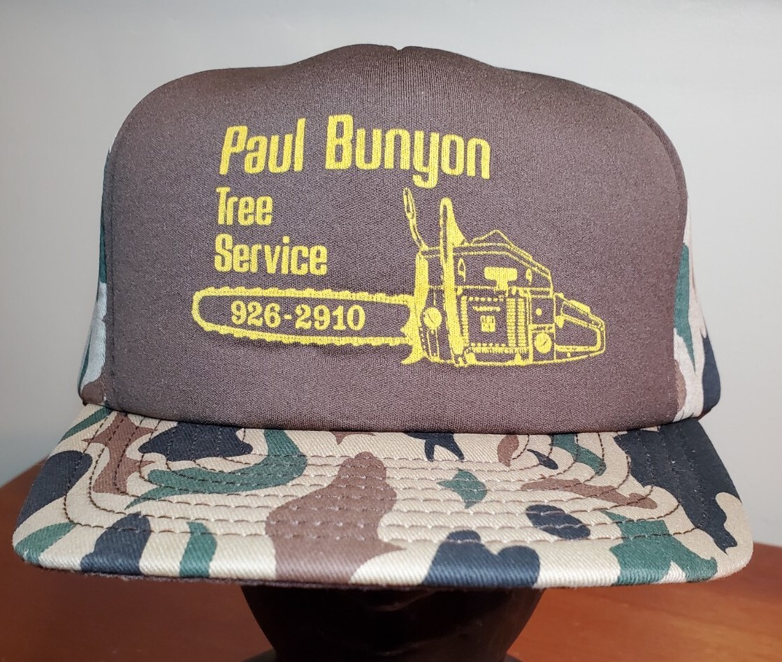 Vintage Paul Bunyon Tree Service Trucker Hat Camo Ins… - Gem