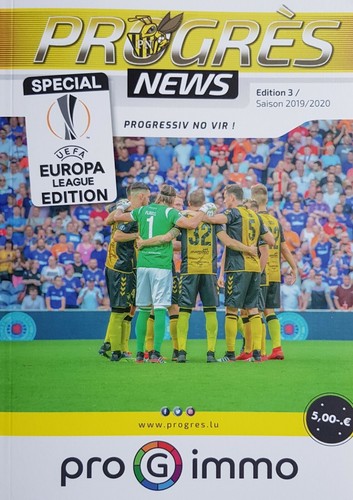2019 EUROPA LEAGUE RARE OFFICIAL PROGRAMME PROGRES NIEDERKORN v RANGERS ...