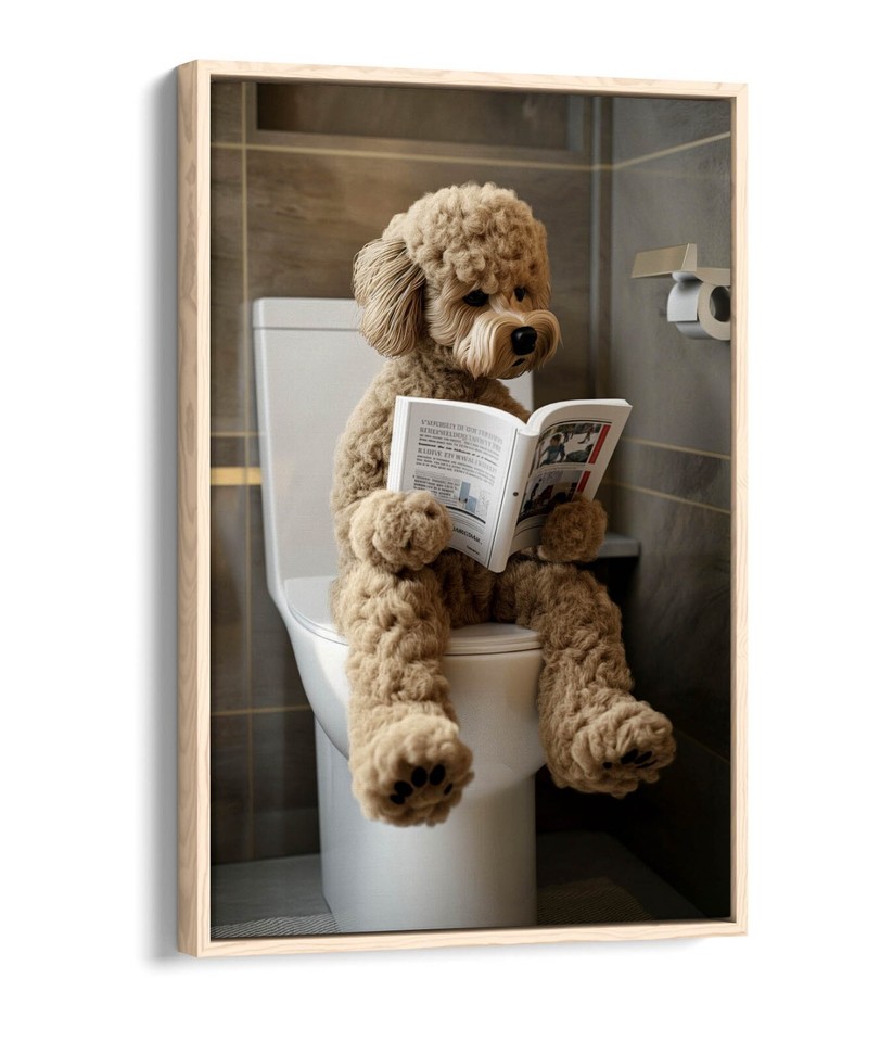 CUTE FUNNY COCKAPOO DOG ON TOILET BATHROOM FLOAT EFFECT CANVAS ART ...