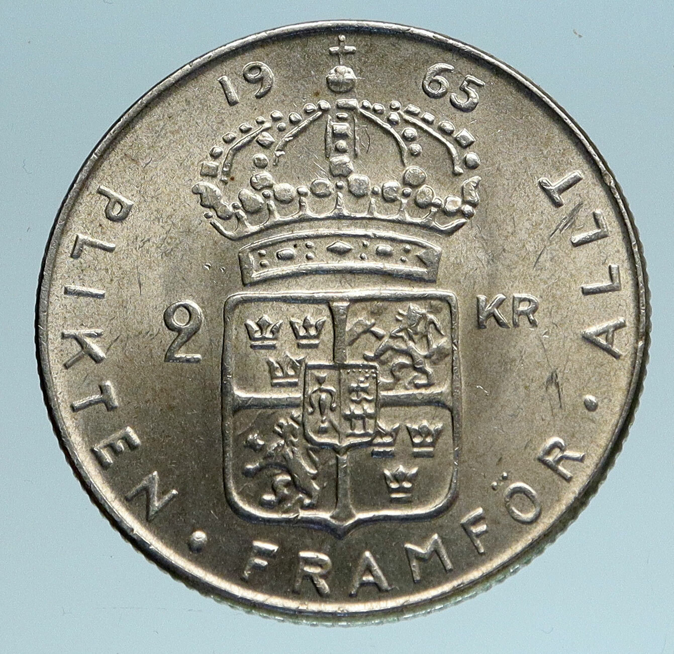 1965 SWEDEN King GUSTAV VI ADOLF 2 Kronor LARGE Silver SWEDISH Coin ...