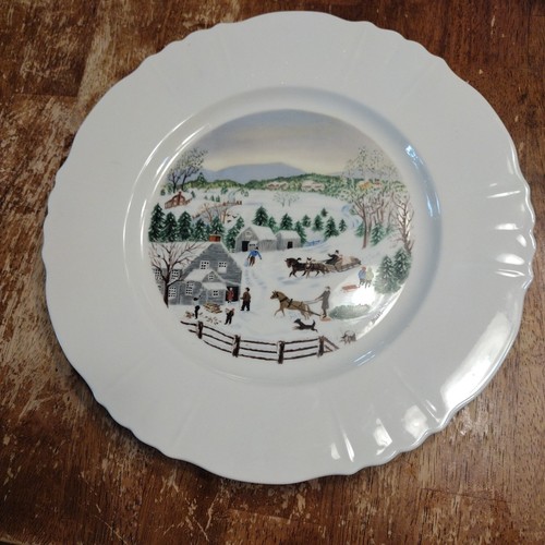 VTG Atlas China Christmas GRANDMA MOSES Décor Plates 10" Limited 1st ...