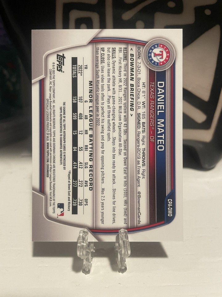 DANIEL MATEO 2023 Bowman Chrome 1ST CHROME AUTO #CPA-DMO RANGERS | eBay