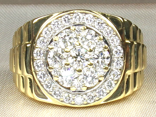Men's 14k Yellow Gold .585 Diamond-1.69 tcw Cluster Band Fine Ring-Size ...
