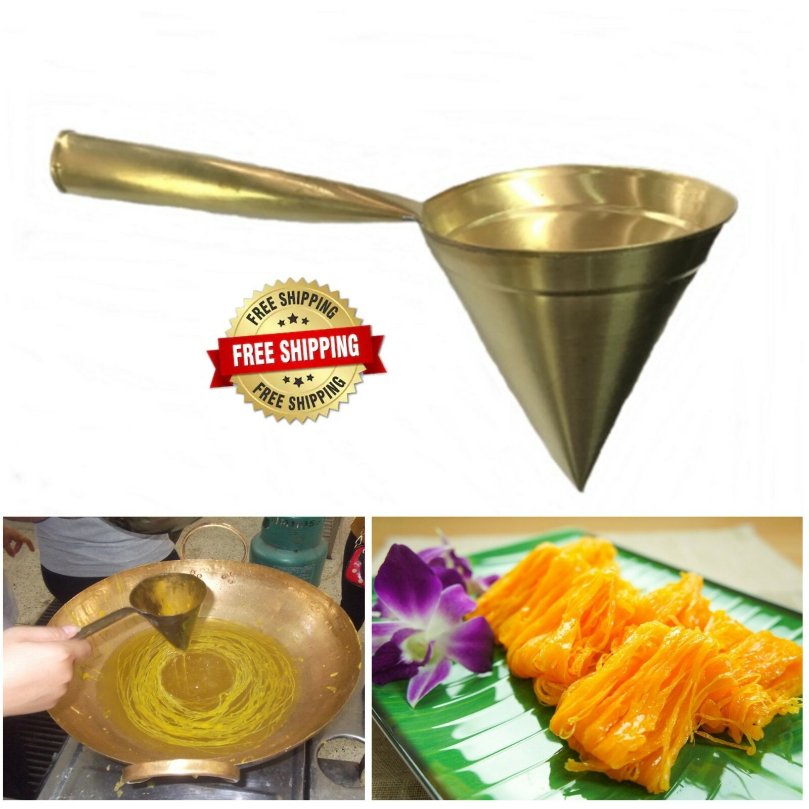 Traditional Thai Dessert Equipment Cone Brass Bakery Gold Egg Yolks ...