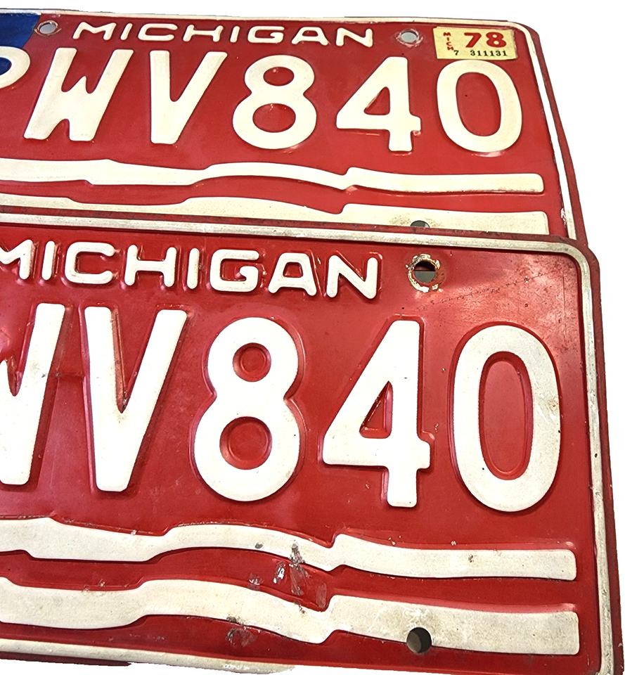 1976 1978 Michigan License Plate Pair Bicentennial # PWV 840 | eBay