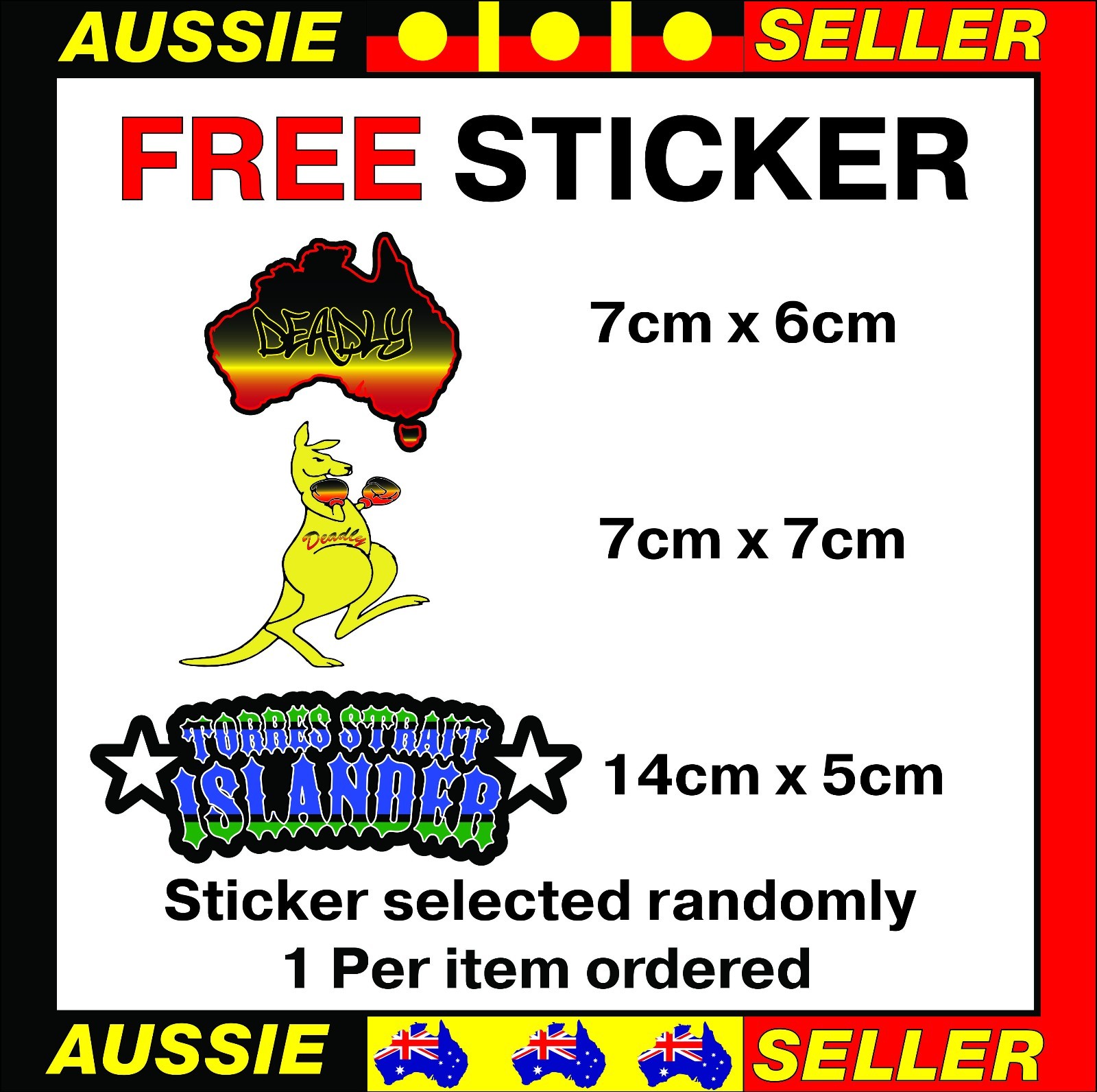 Aboriginal Flag Koori Murri Round Vinyl Sticker 70 x 70mm +BONUS FREE ...