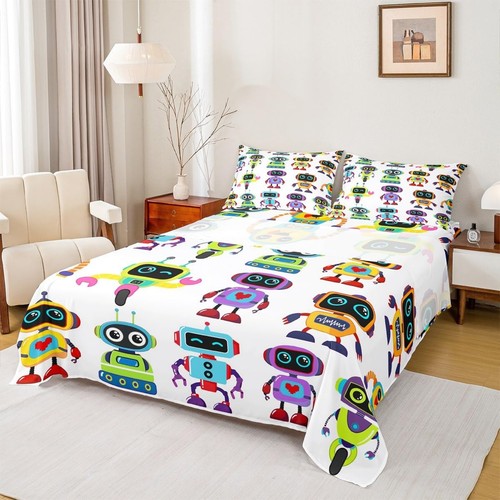 Kids Robot Bed Sheet Set Colorful Space Robots Bedding Set for Boys ...