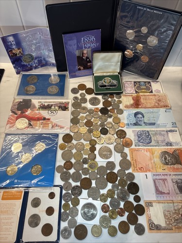 Job Lot of Coin Collection Uk and World Coins Banknotes Tokens Medal ...