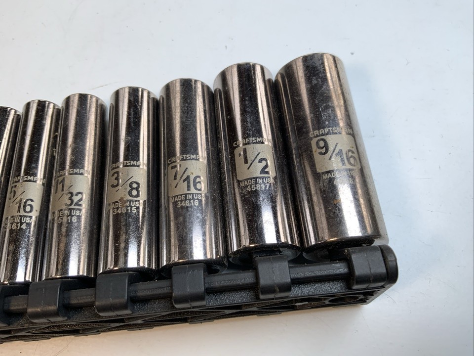 Craftsman 1/4 Drive Deep SAE 6pt Sockets, 3/16min. - 9/16max. Laser ...