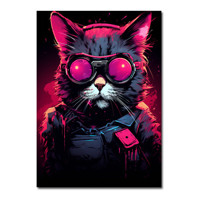 Cyberpunk Cat Purple Theme Futuristic Wall Art Poster Print | eBay
