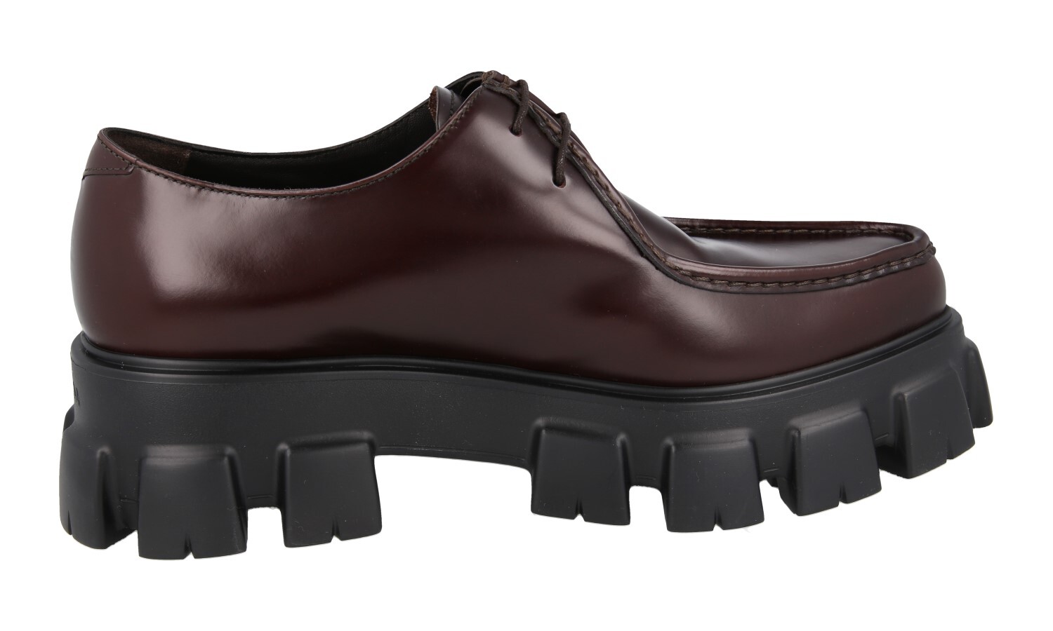 PRADA MONOLITH CHOCOLATE LOAFER LACE-UP SHOES 2EE361 BROWN LEATHER NEW ...