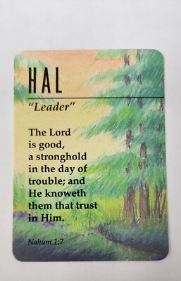 Hal " Leader " Keepsake Name Meaning Card Bible Verse Nahum 1:7 | eBay