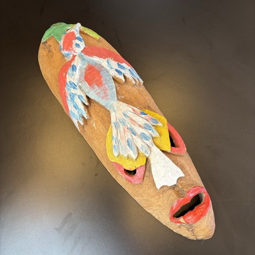 Vintage Hand-Carved &Painted Artist-Signed Tribal Bird Mask Elongated ...