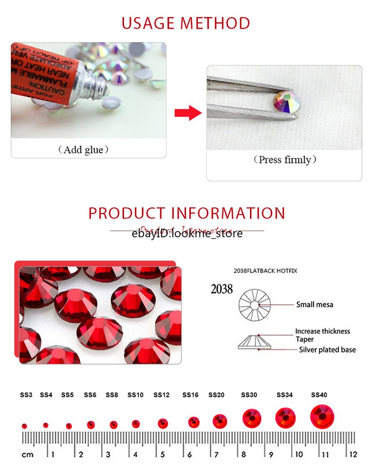 Red Siam Crystal Flat Back Rhinestones Glitter Glass Gems Nail Art ...