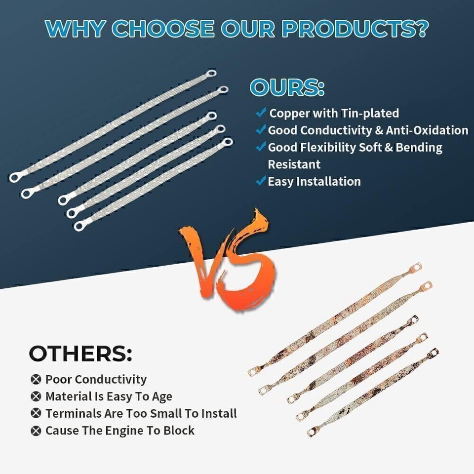 10)PC Car Truck Firewall Engine Body Engine Ground Strap Tinned Copper ...