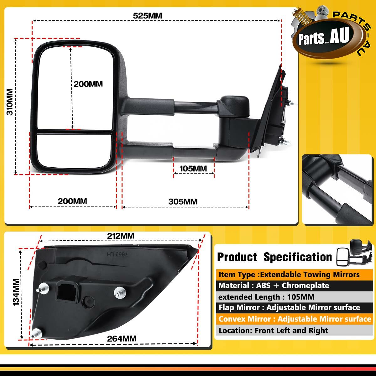 Manual Extendable Towing Mirrors for Ford Ranger PX PX2 XL XLT XLS 2012 ...