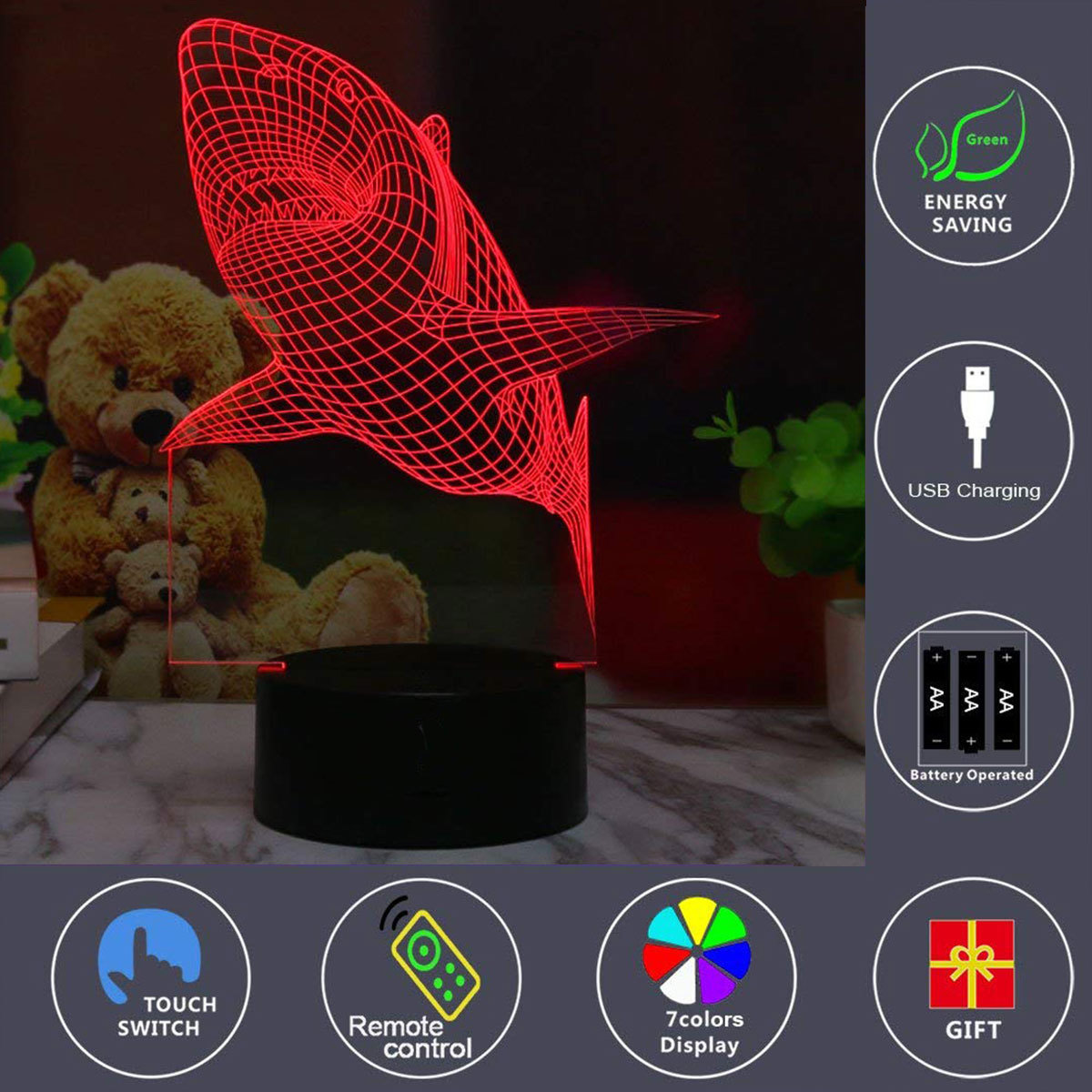 3D Visualization LED Night Stand Light Lamp 7 Color Changing With ...