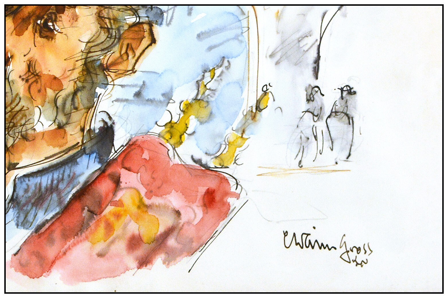 Chaim Gross Original Watercolor Painting Signed Figurative Portarit ...