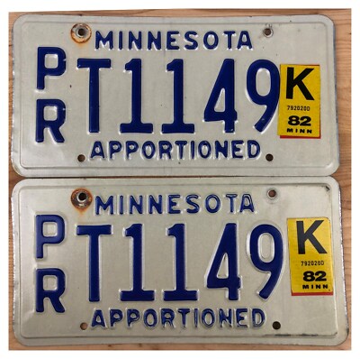 Minnesota 1982 APPORTIONED TRUCK License Plate Pair P/R T1149! | eBay