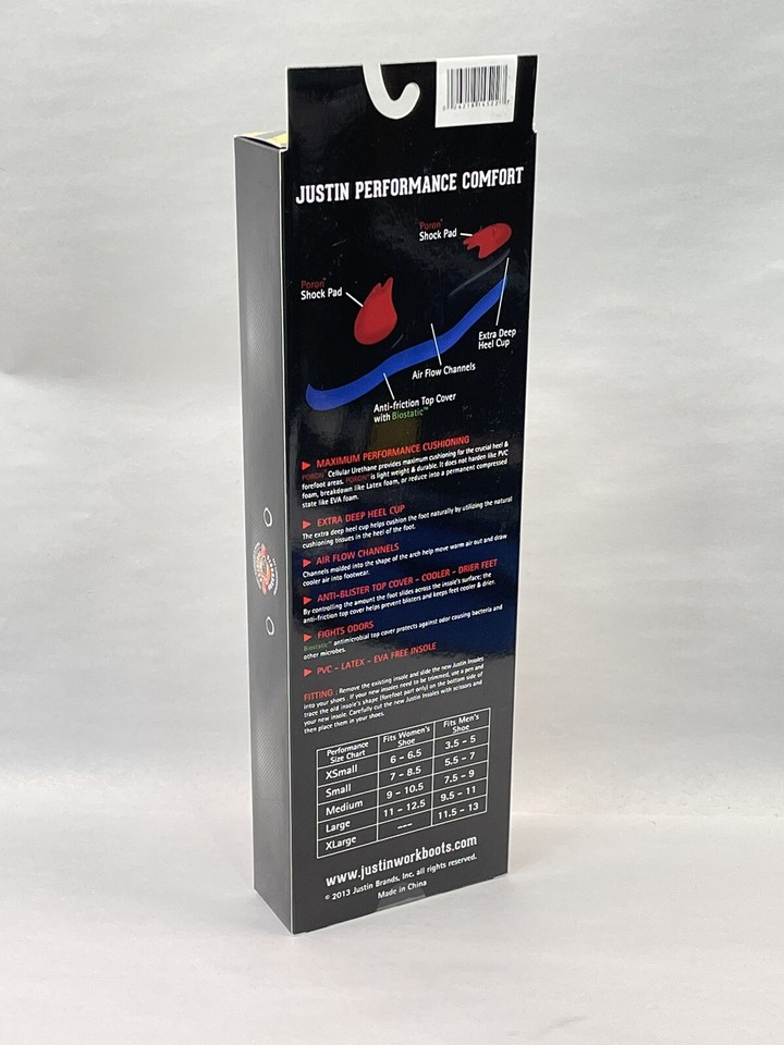 Justin Work Boot PERFORMANCE COMFORT Replacement Insoles Men 5.5-7 ...