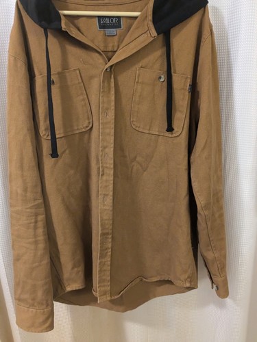 Valor Collective Mens L Button Up Canvas Denim Hooded Jacket Tan | eBay