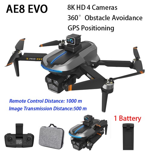 AE8 EVO Drone GPS 8K HD 4 Cameras Selfie 360° Obstacle Avoidance FPV ...