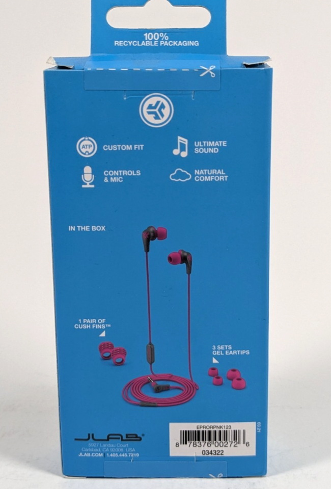 JLab JBuds Pro Signature Earbuds w/ Cush Fins 2 Pack Pink Wired Built ...