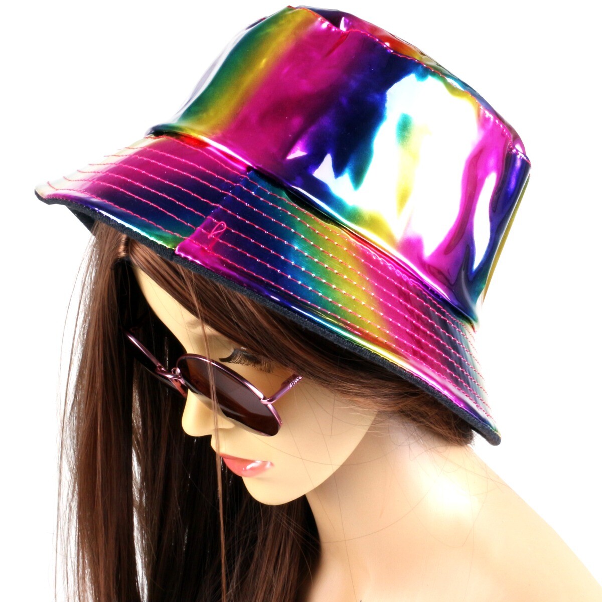 HOLOGRAPHIC BUCKET HATS Festival Party Fancy Dress Bright Loud Boonie ...
