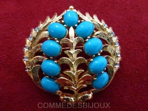 Broche "Palmes Couronne de Laurier" N° 1 doré Turquoise - Bijoux pur ...