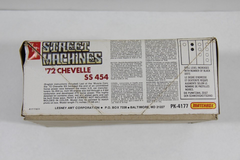 AMT Model 1972 CHEVELLE SS 454 1/25 KIT # PK4177 MOLDED IN COLOR NIB ...