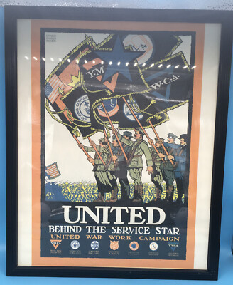 1918 United Behind The Service Star Poster WWI World War One Vintage ...