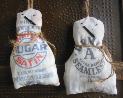 Extreme Primitive Snowmen Set of 2 rag stuffed feed sack-VERY PRIMITIVE ...