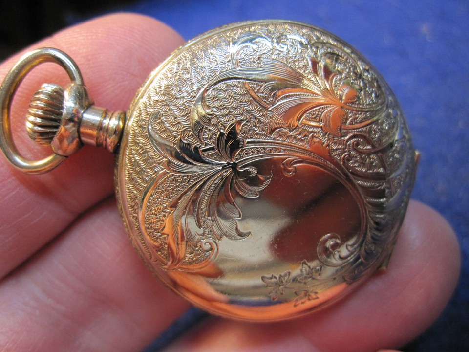 0s gold filled ornate hunter case pocket watch ticking multi color dial ...
