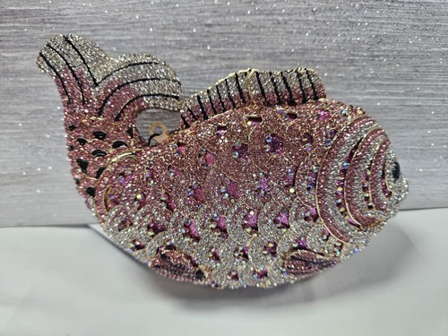 Natasha Crystal Fish Clutch Pink Clear Rhinestone Evening Purse NWT | eBay