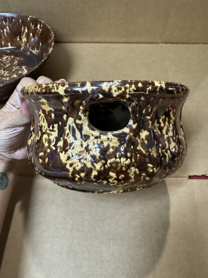 Bennington Brown Drip Splatter Spongeware Bowls & Spittoon Pottery ...
