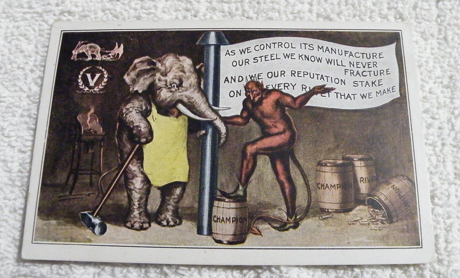 Rare DEVIL & ELEPHANT Antique Postcard Champion Rivet Co Cleveland Ohio ...