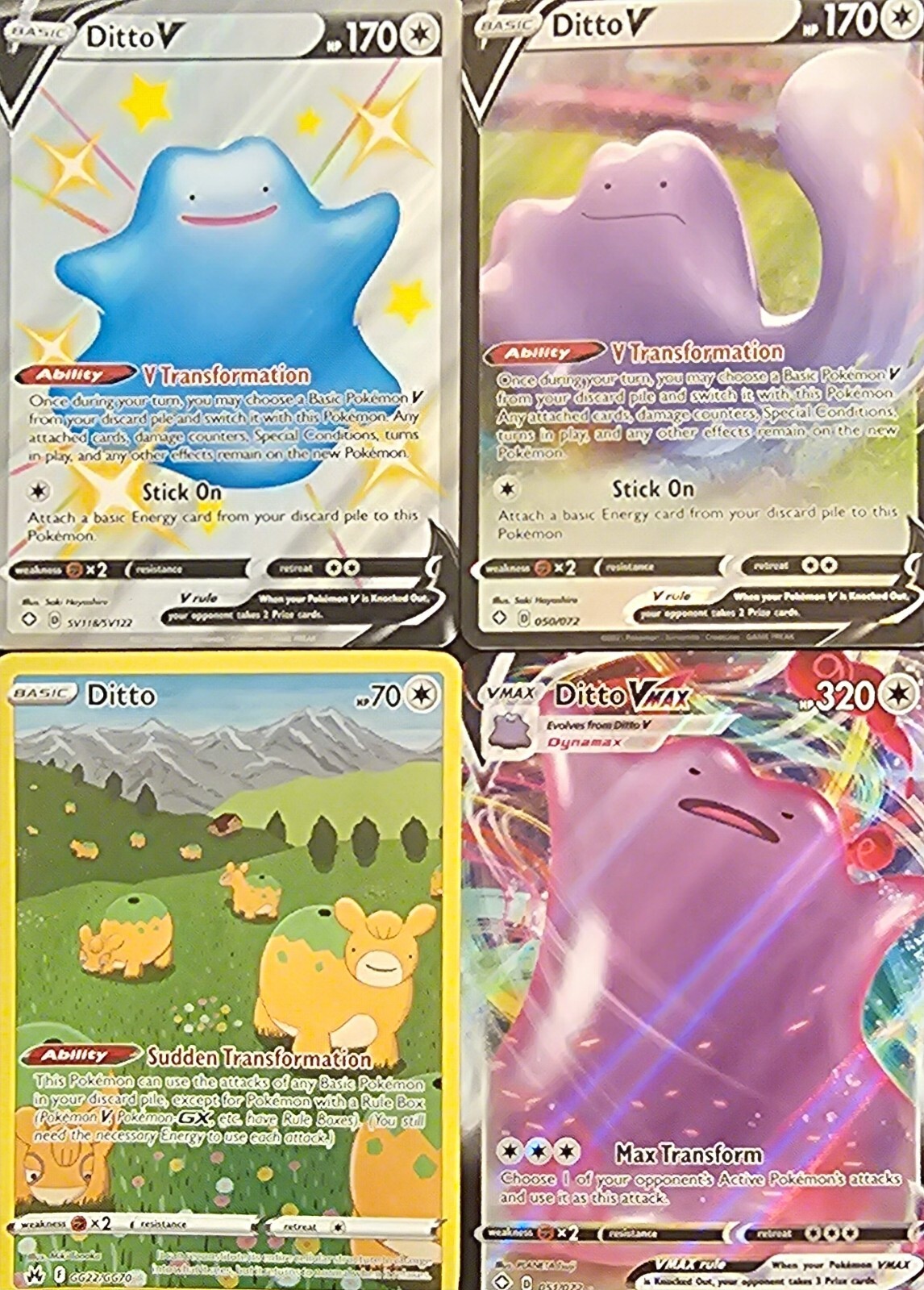 (4x) Ditto V Full Art HOLO Pokemon Card Collection Set Deck Building ...