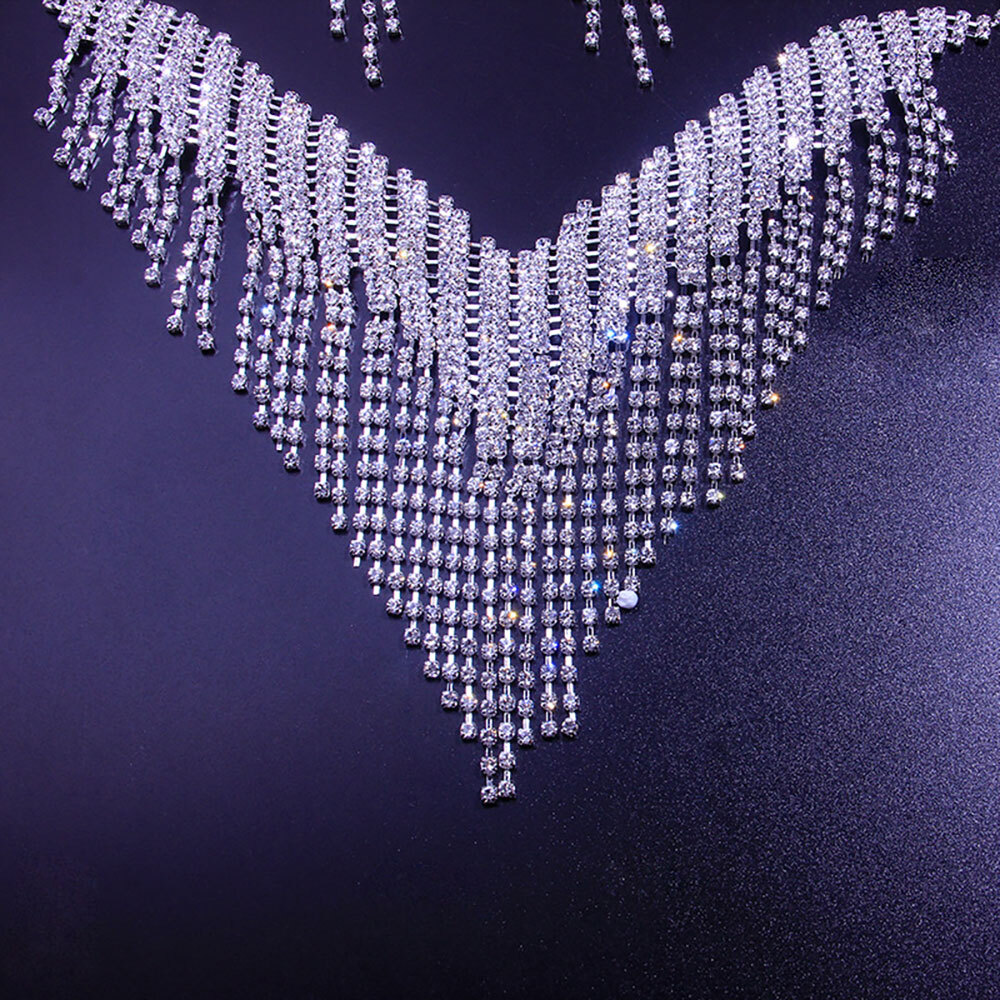 Wedding Bridal Party Jewelry Set crystal Rhinestone Necklace & Earrings ...