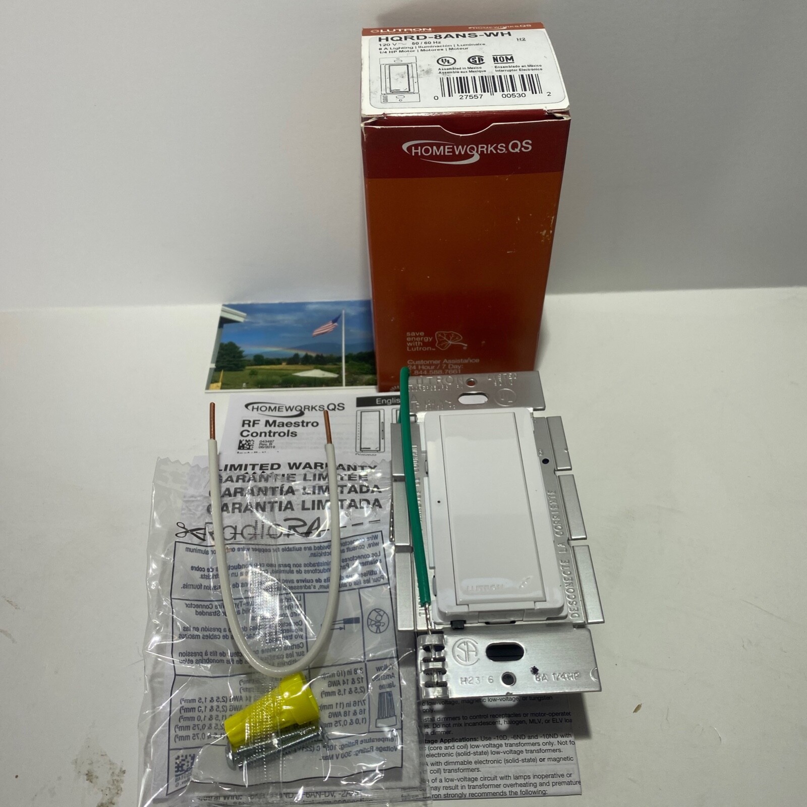 Lutron Homeworks QS Hqrd-8ans-wh Wireless 8amp Neutral Switch White for ...