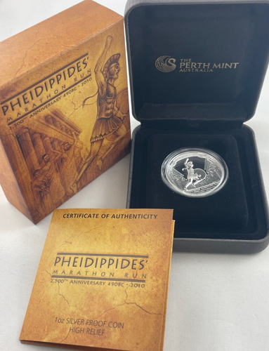 2010 Pheidippides Marathon Run 1oz Silver Proof High Relief Coin ...