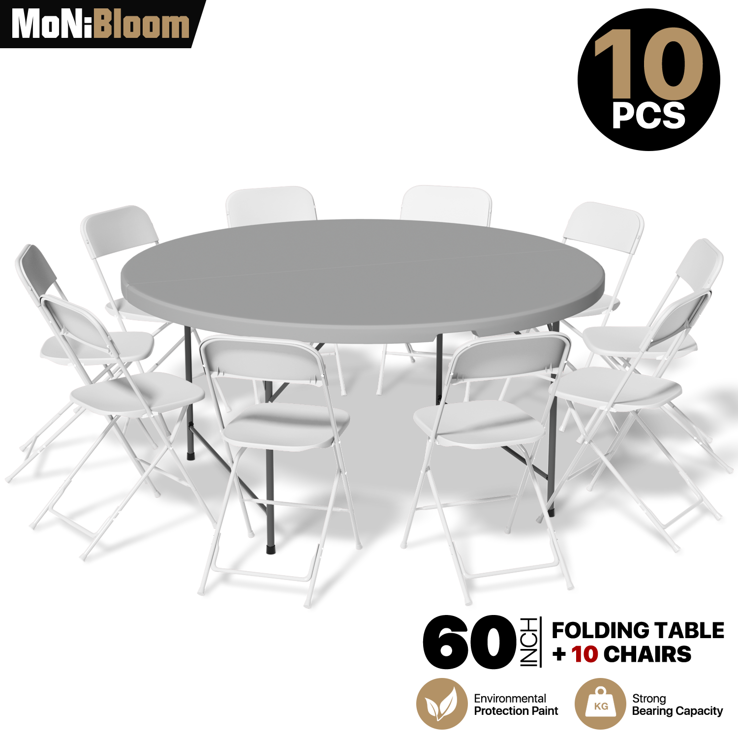 [10 PACK FOLDING CHAIR+DINING ROUND TABLE SET]Party Commercial Event ...