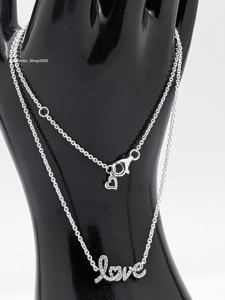 New 100% PANDORA 925 Sparkling Handwritten Love Collier Necklace ...