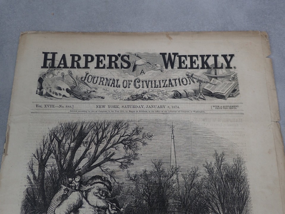 1874 Harper's Weekly Complete Issue Thomas Nast Santa Claus Cover ...
