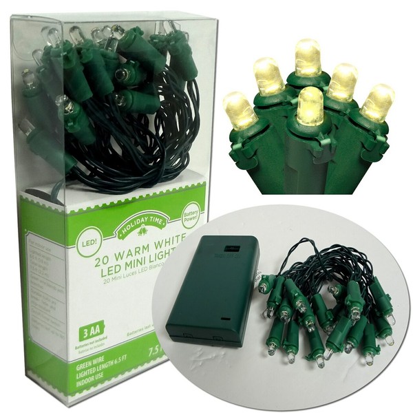 Holiday Time 20 LED Warm White Mini Lights Battery Operated Christmas ...