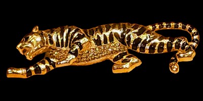 Vintage Tiger/Cat Brooch/Pin Signed Rhinestone & Black Enamel Goldtone ...