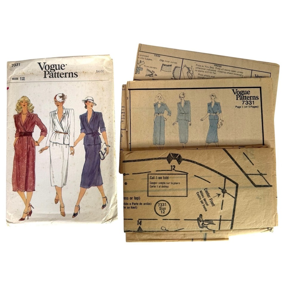 Vogue Sewing Pattern 7331 Misses Wrap Dress Top & Skirt Size 12 Vintage ...