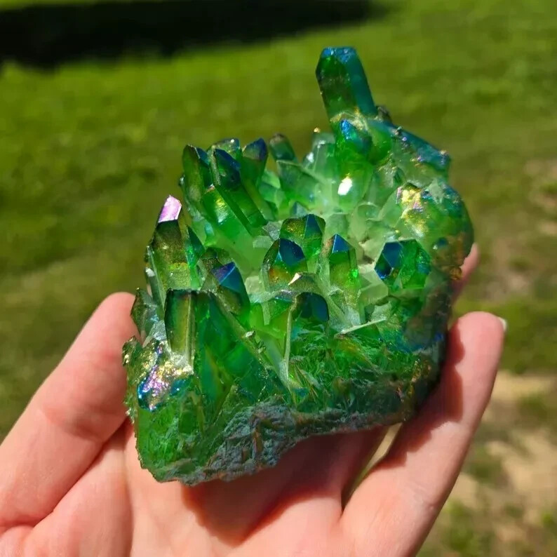 90G+ Rare Green Angel Aura Quartz Crystal Healing Cluster Titanium ...